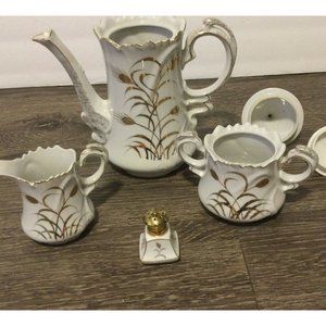 Other | Vintage Lefton Wheat Pattern White Gold Gilded Teapot Creamer ...
